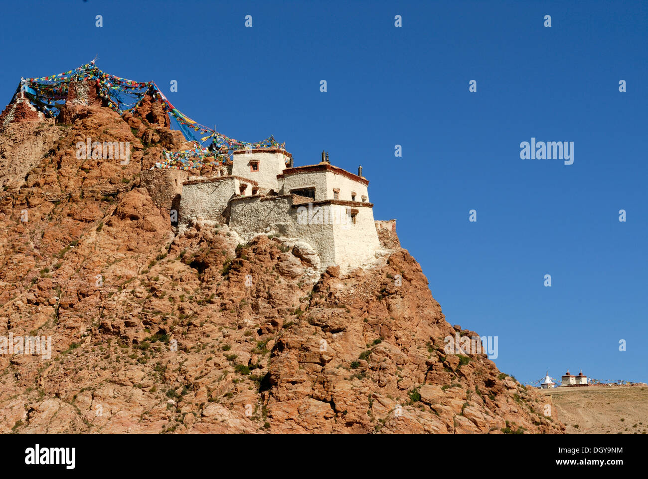 Chiu Gompa monastery, prayer flags, Western Tibet, Ngari Province ...