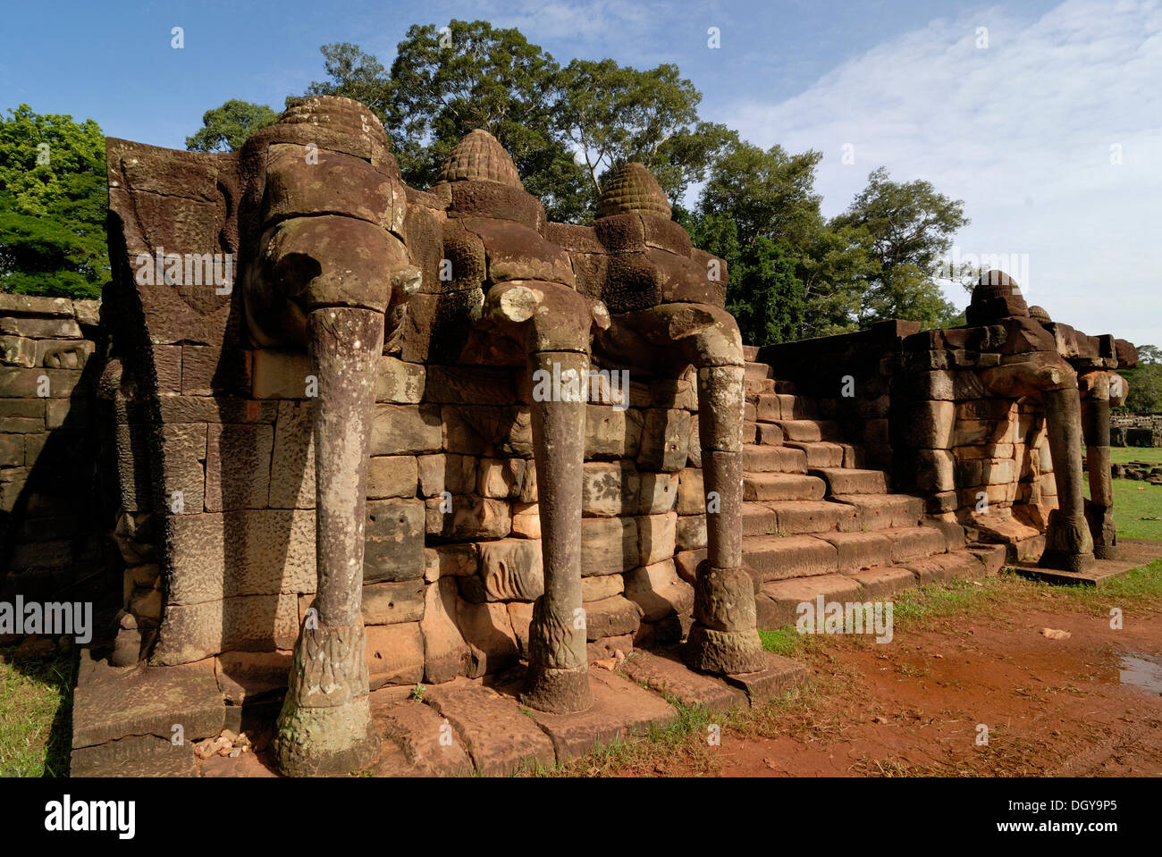Stone elephant sculptures on the Elephant Terrace, Angkor Wat temple ...