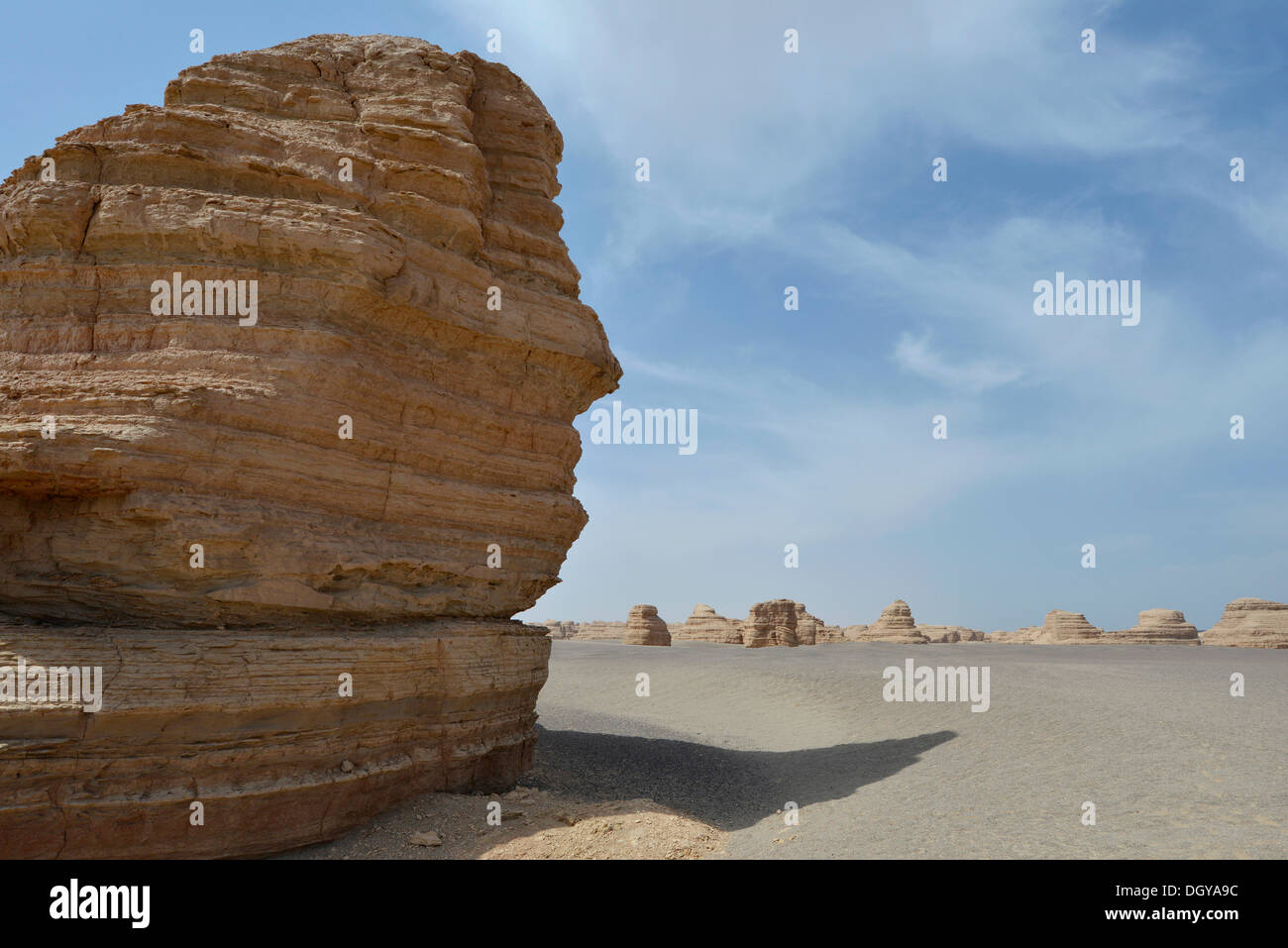 Dry desert landscape with rock formations, historic Silk Road, Yumen ...