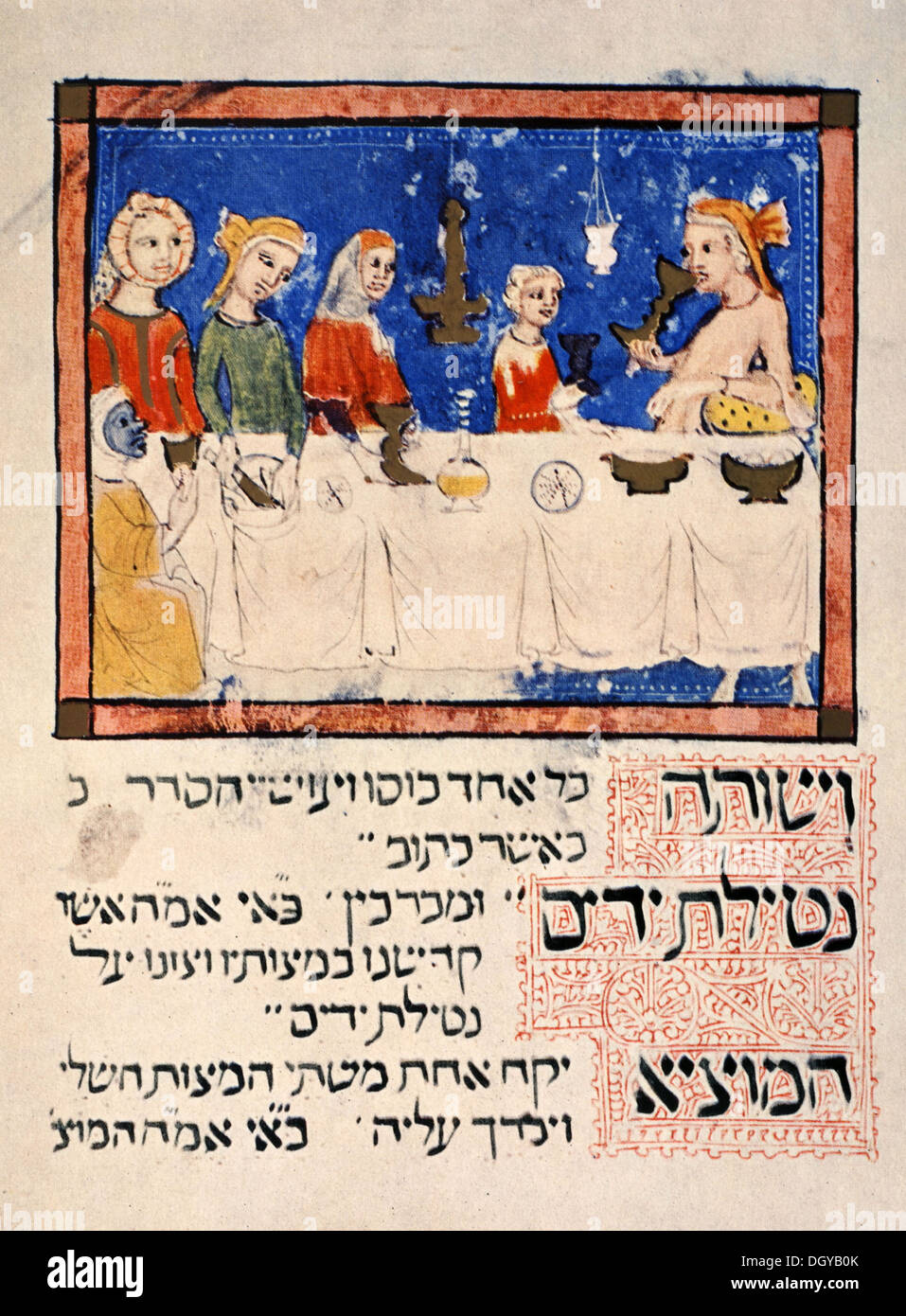 Family at the traditional Passover Seder meal. Illustration from the ...