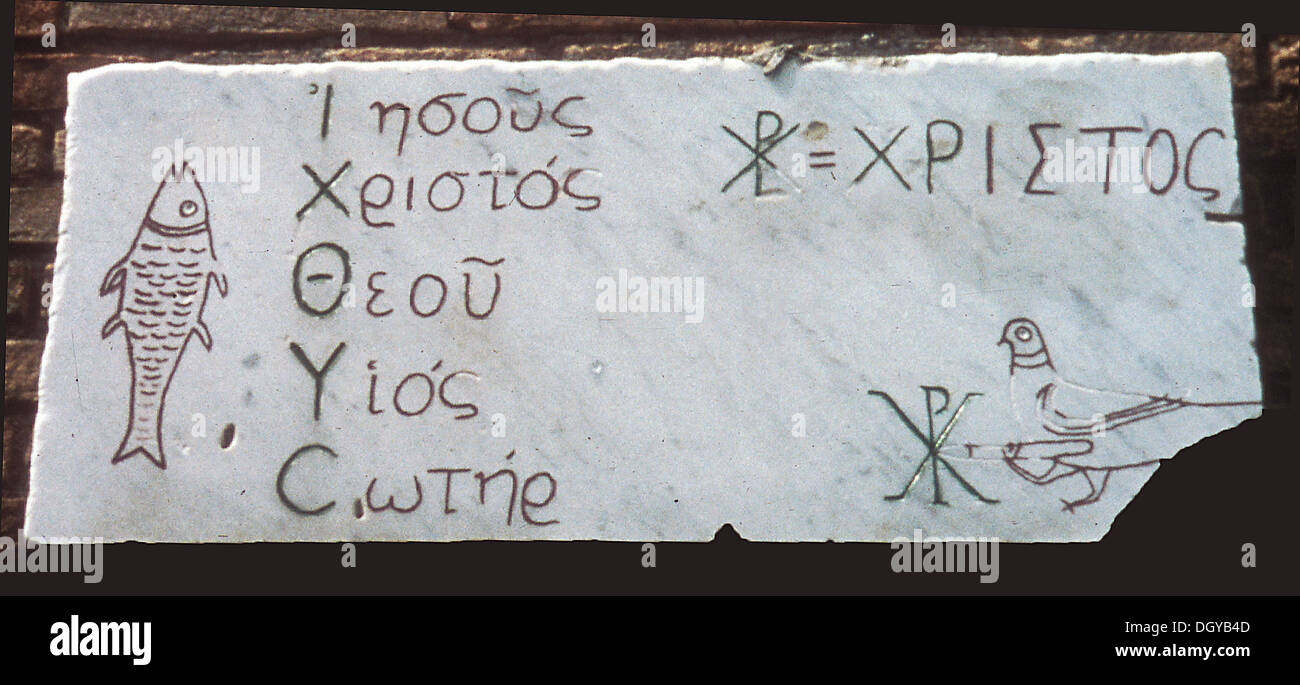 5541. Catacomb of St. Callisto, Rome. Funerary plaque with Christian ...