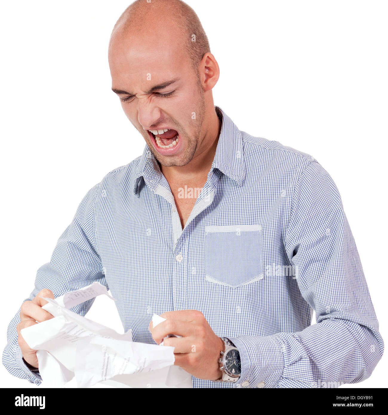 businessman angry expression paperwork isolated on white Stock Photo ...