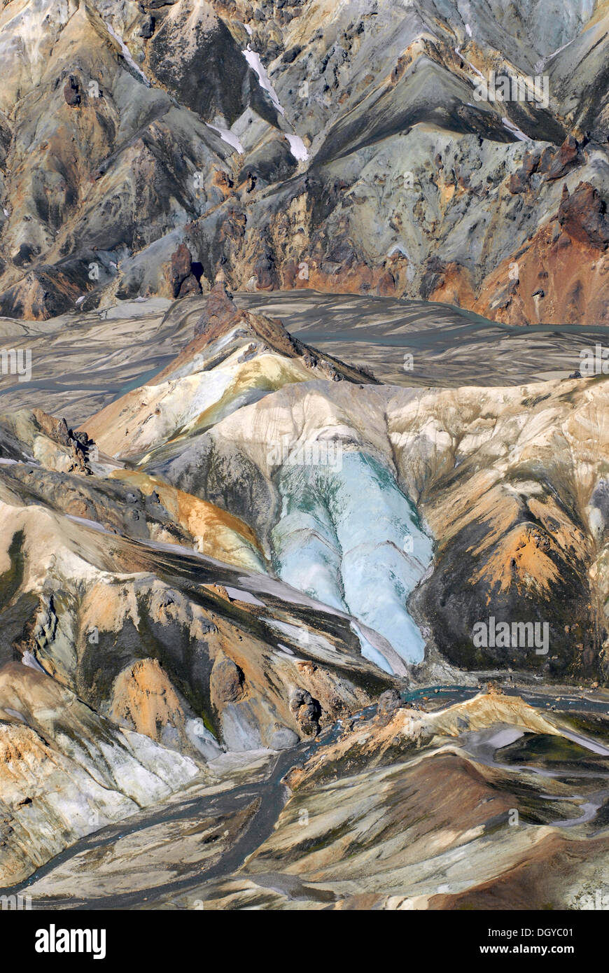 Aerial view, rhyolite mountains, Landmannalaugar, Iceland, Europe Stock ...