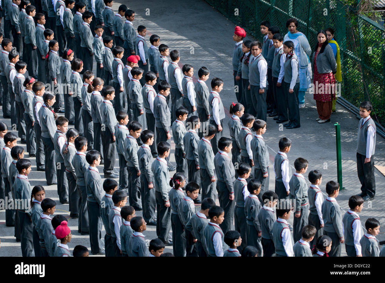 Morning assembly, students, Chapslee School, The Chapslee, Shimla Stock ...