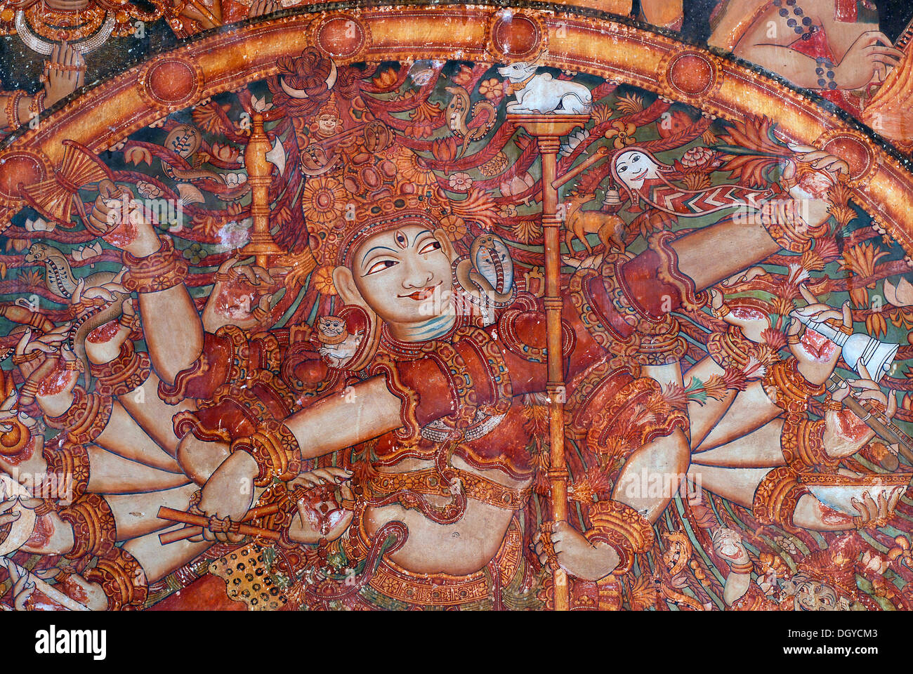 Fresco of the god Shiva, Temple of Ettumanur, Kerala, South India ...