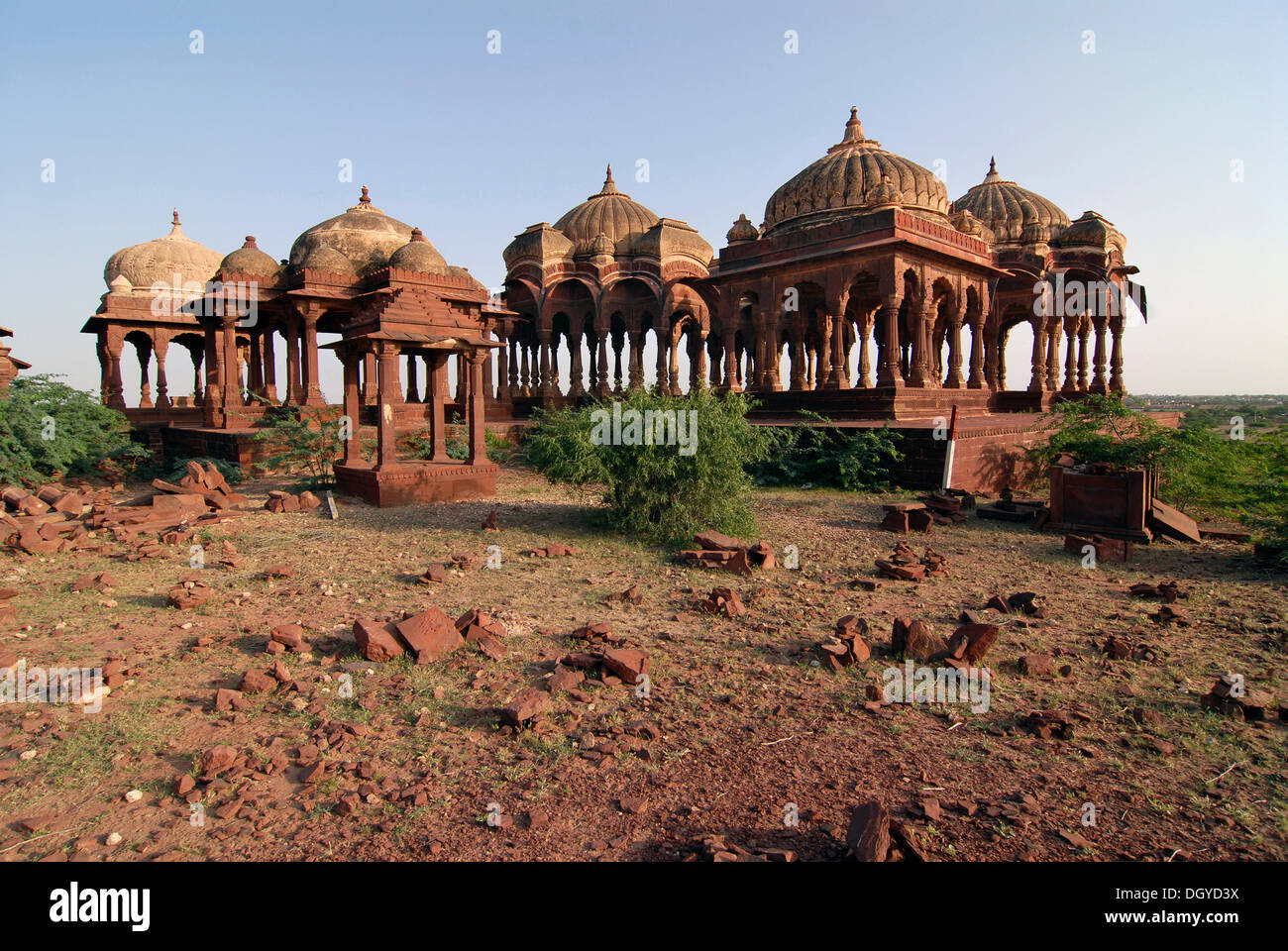 Chhatris, grave monuments in the cemetery of the Maharajas of Pokaran ...