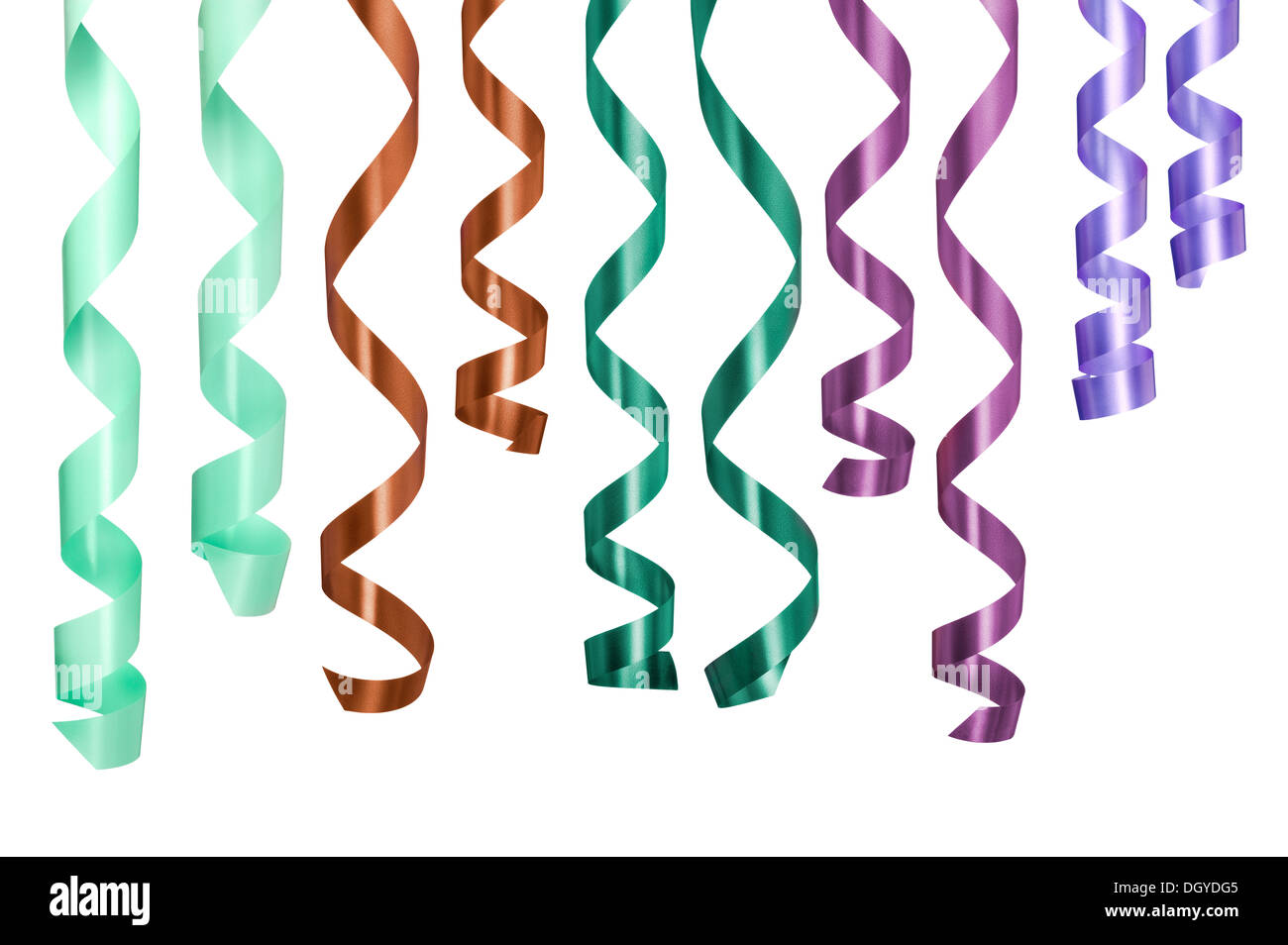 Different color ribbons hanging against white background. Clipping path ...