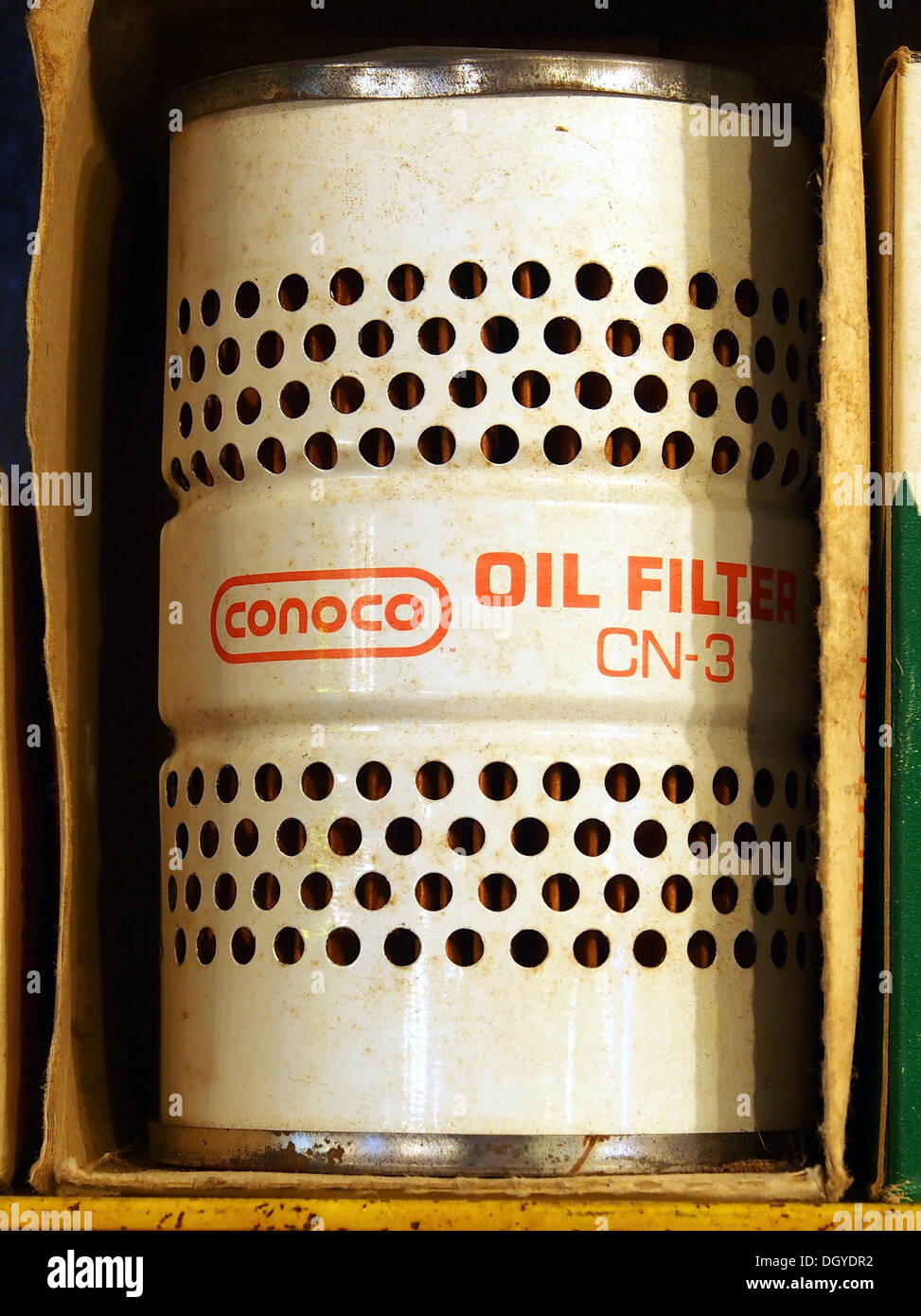 The Conoco oil filter CN-3 is part of a collection of old tins and ...