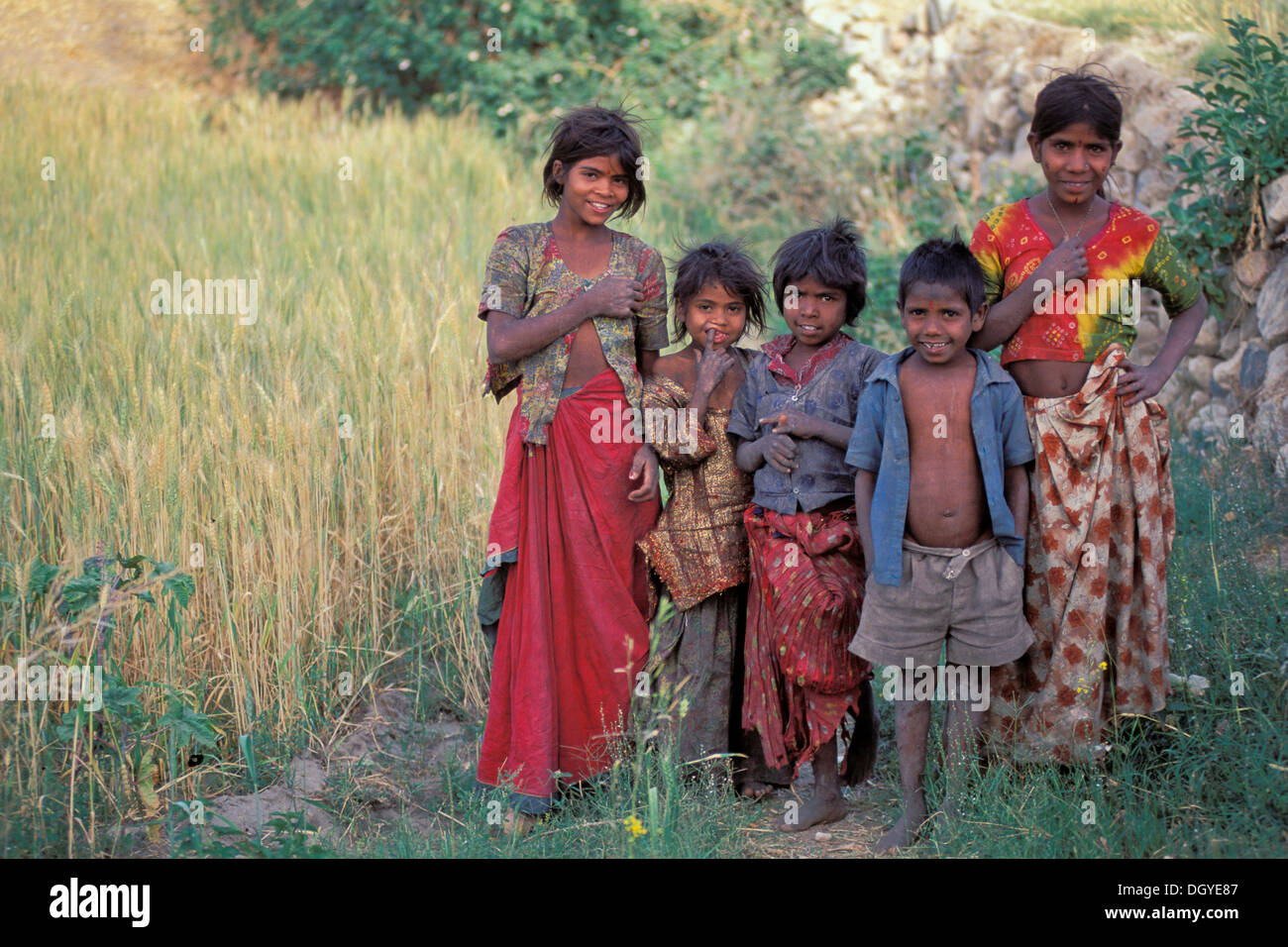 Children of poor farmers near Udaipur, Rajasthan, India, Asia Stock ...
