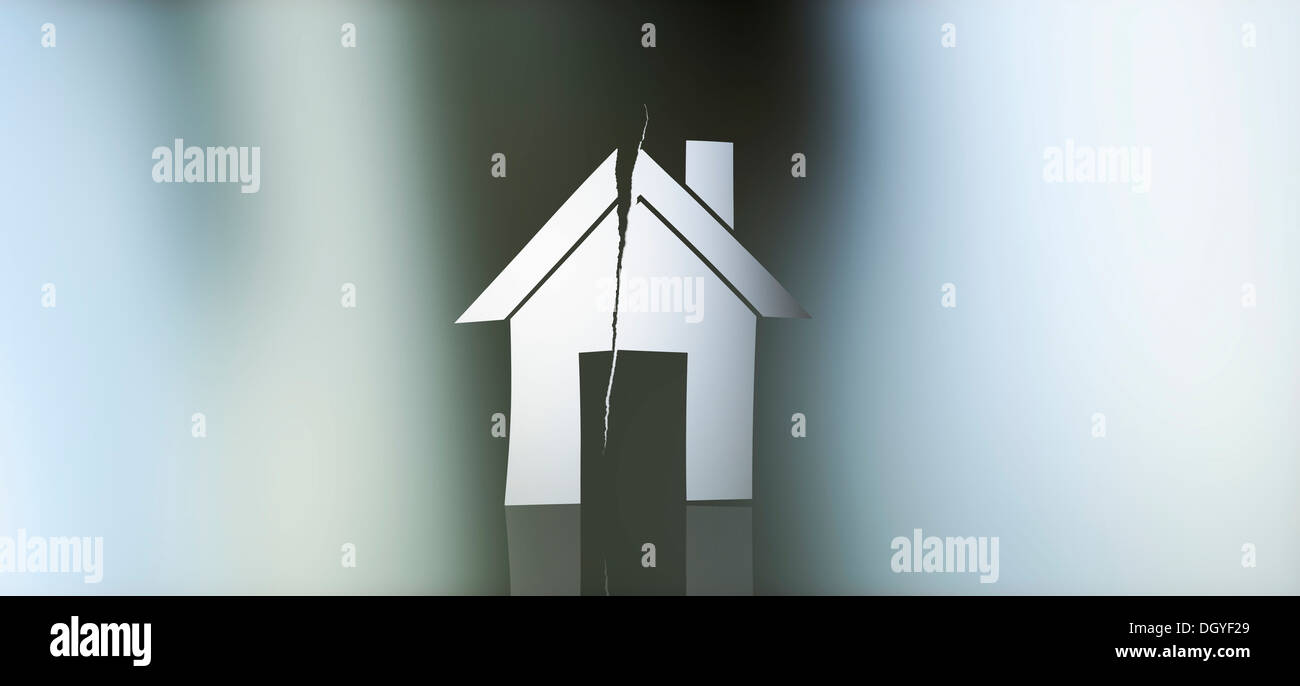 Graphic of a torn house against a gradient background Stock Photo - Alamy