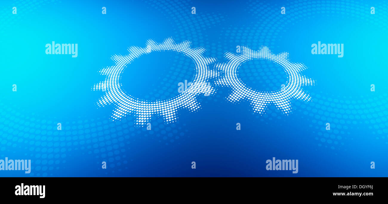 Two cogs against a blue background Stock Photo - Alamy