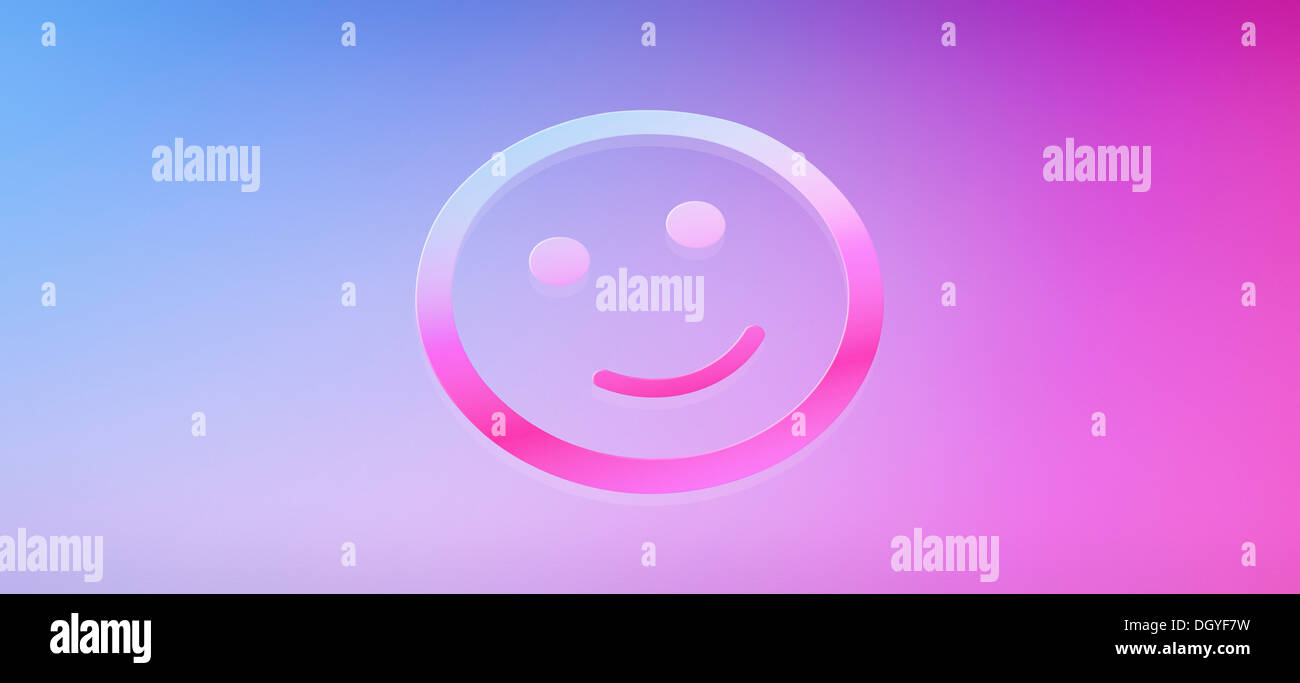 Graphic of a smiley face against a blue and pink gradient background ...