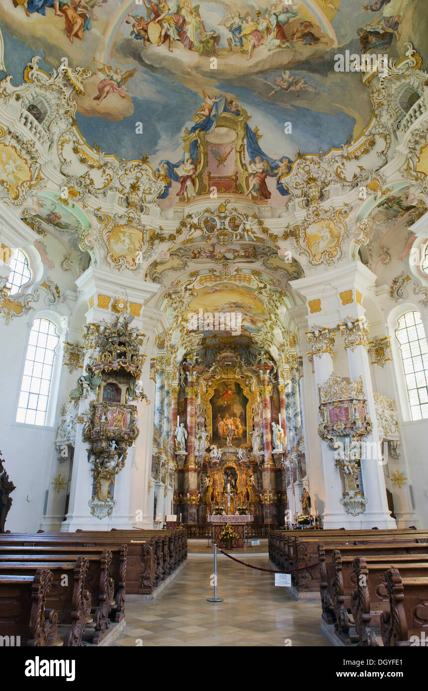 Interior view, Wieskirche, Pilgrimage Church of Wies, rococo church ...