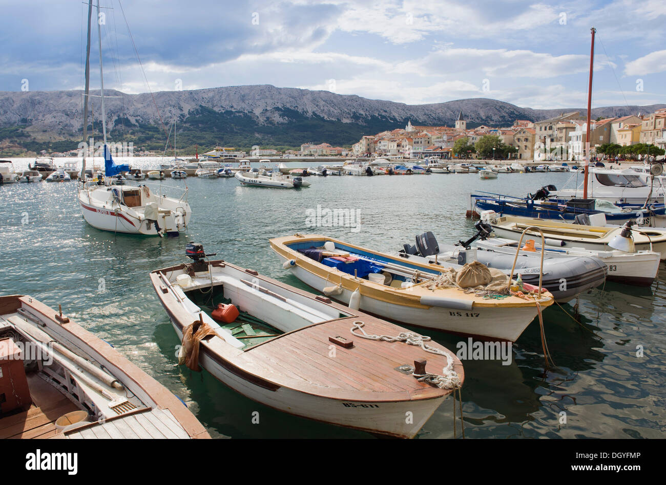 Boats in the harbour of Baska, Krk Island, Adriatic Sea, Kvarner Gulf ...