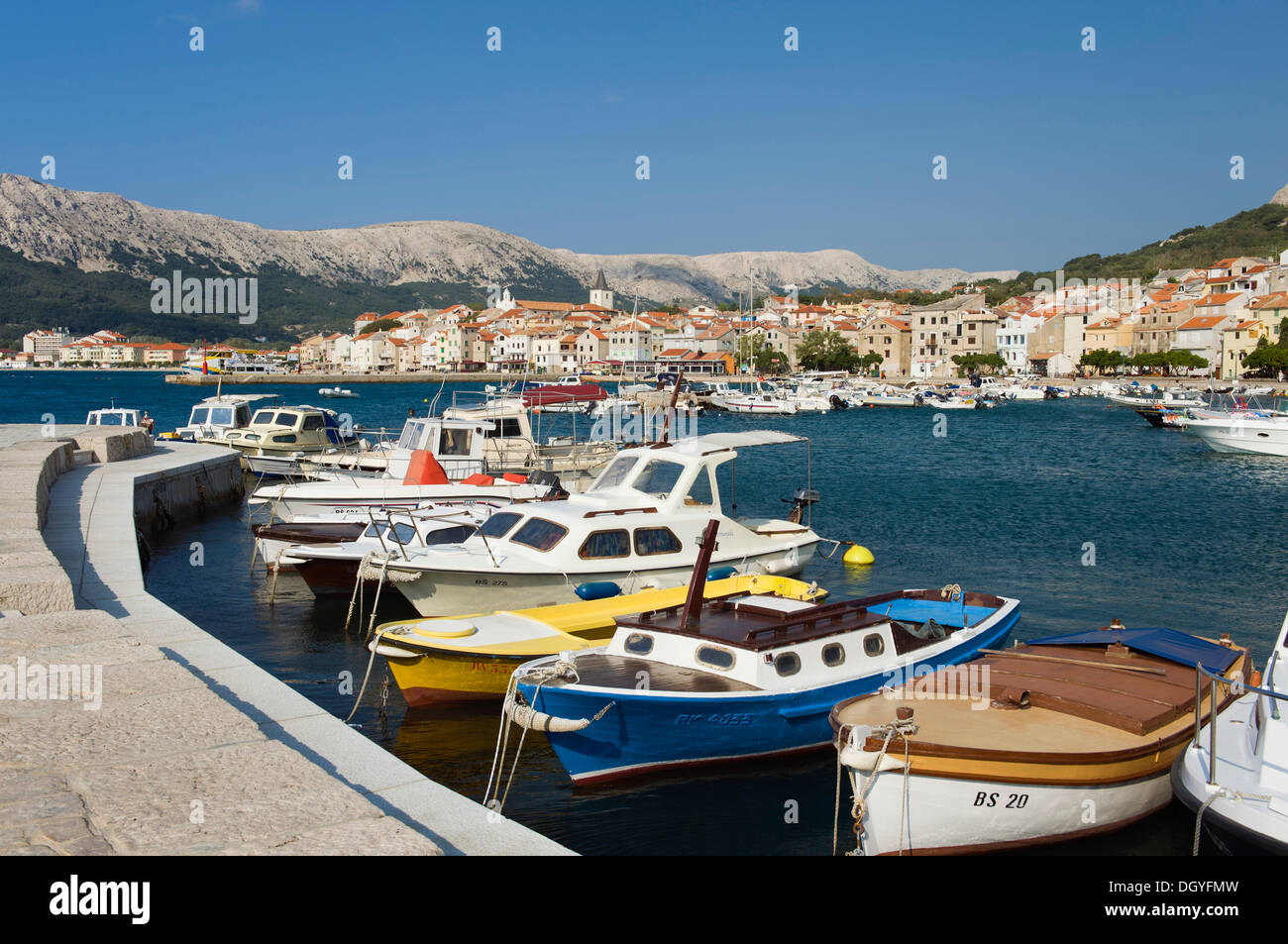 Boats in the harbour of Baska, Krk Island, Adriatic Sea, Kvarner Gulf ...