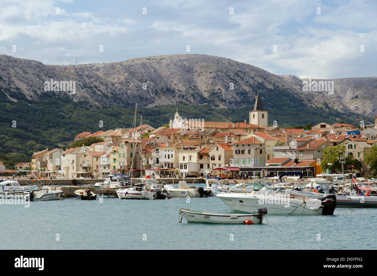 Boats in the harbour of Baska, Krk, Island, Adriatic Sea, Kvarner Gulf ...