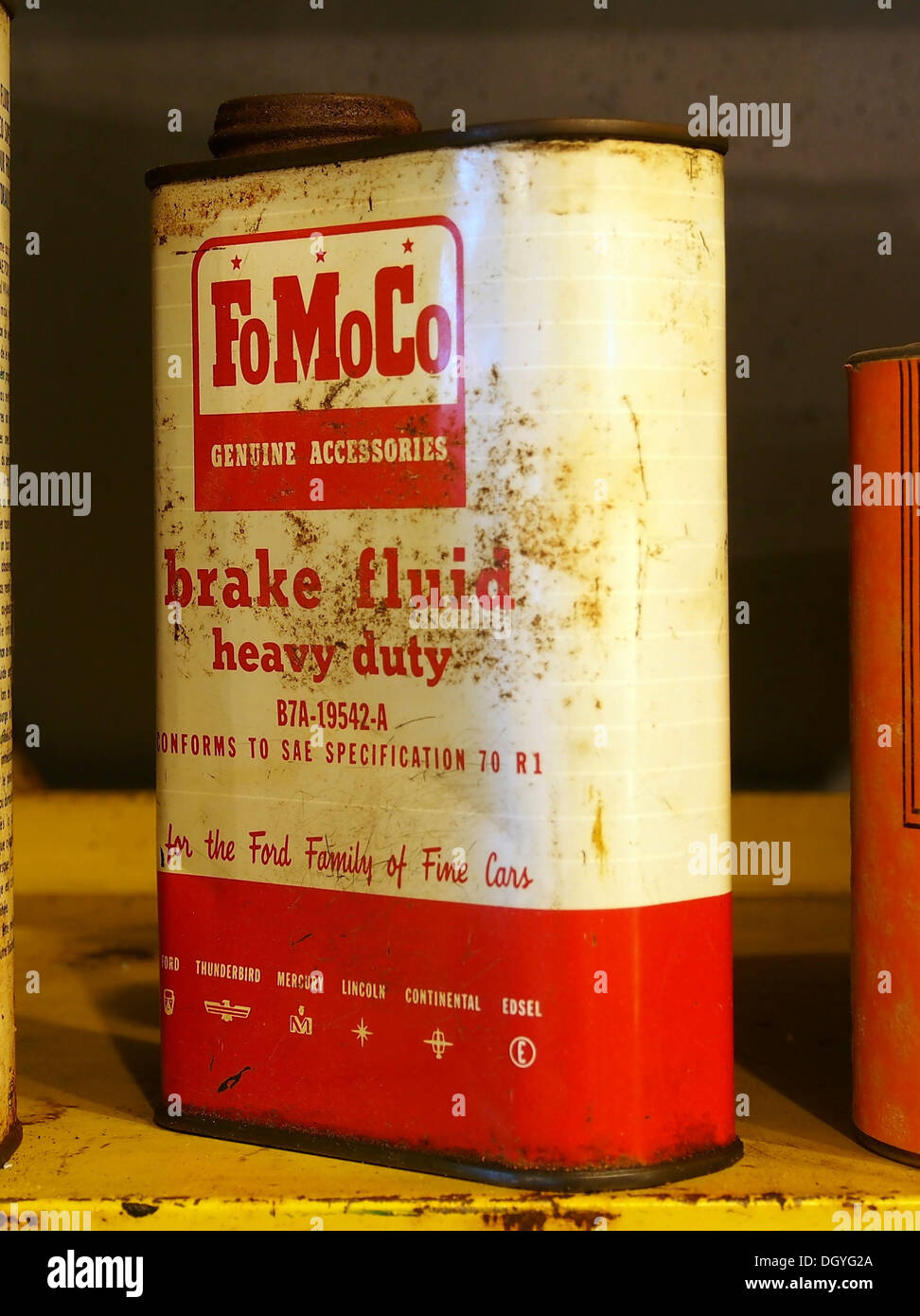 FoMoCo brake fluid is featured in an image showing vintage tins and ...