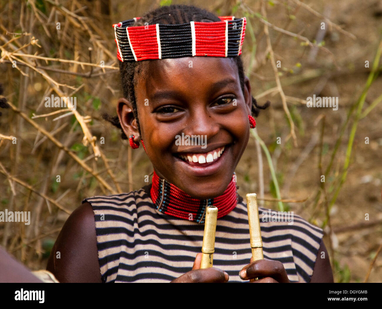 Boy at the bull-jumping ceremony, Hamer people, near Turmi, Lower Omo ...