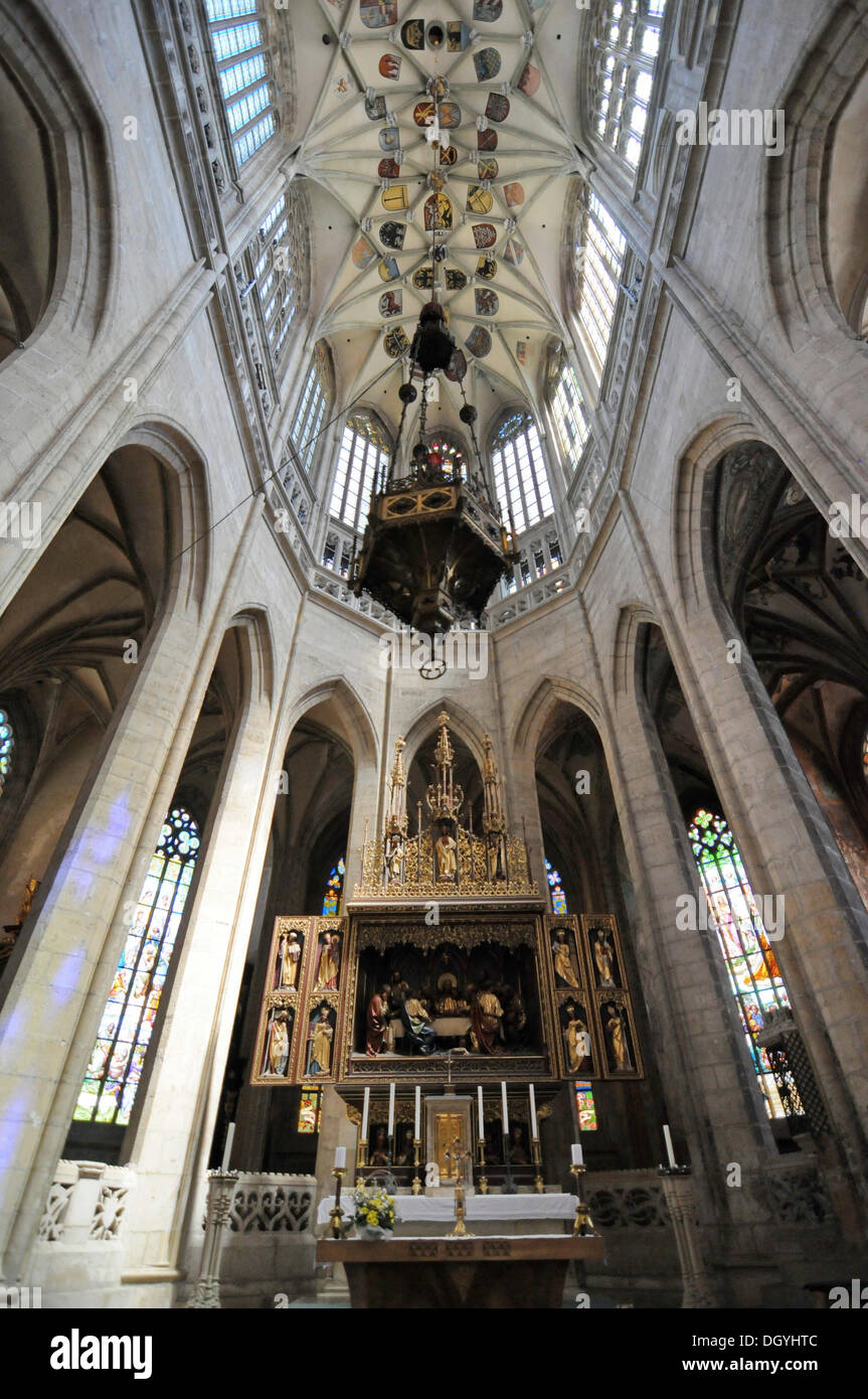 Interior view, altar, cross vault, St. Barbara Church, Kutna Hora ...