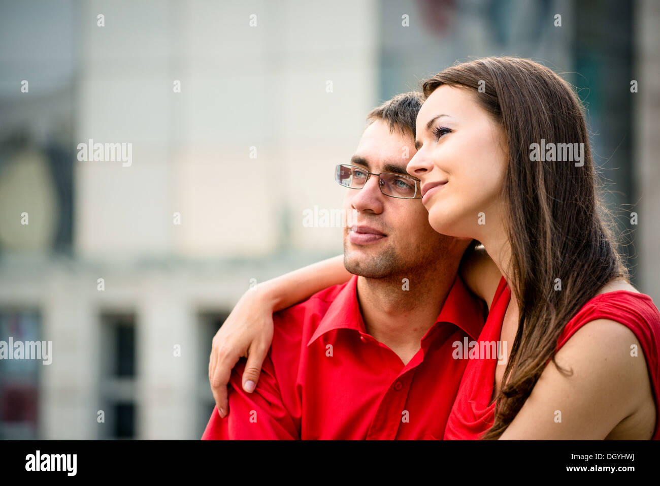 Lifestyle photo of young business people dating together in street ...