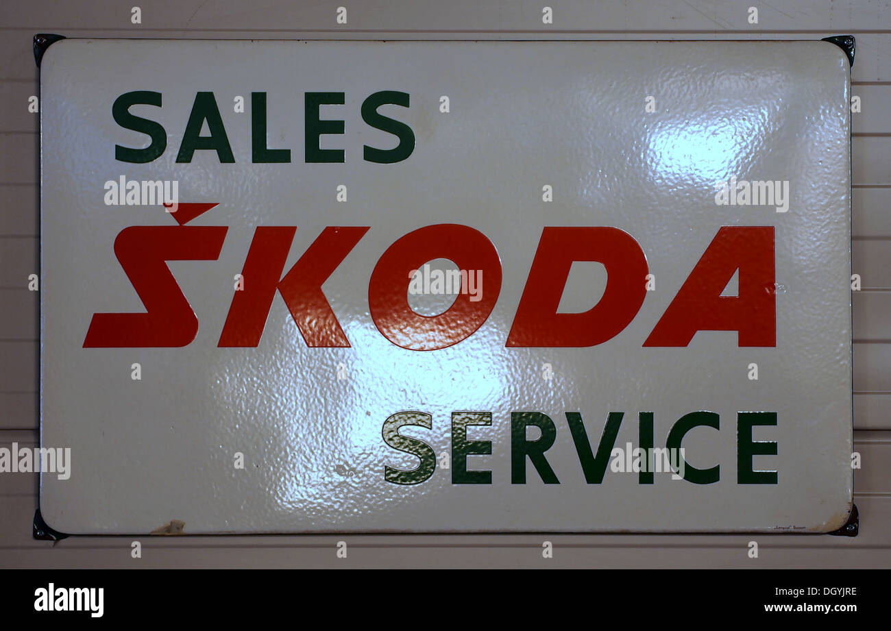 SKODA enamel advertising sign Stock Photo - Alamy