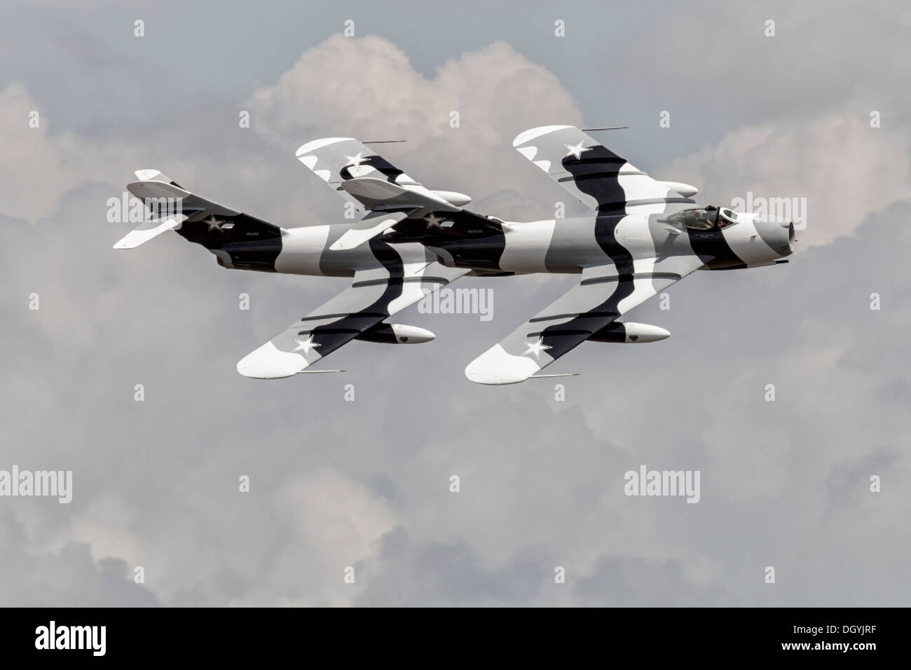 2 MIG17 classic jet fighters of the US aerobatic team The Black ...