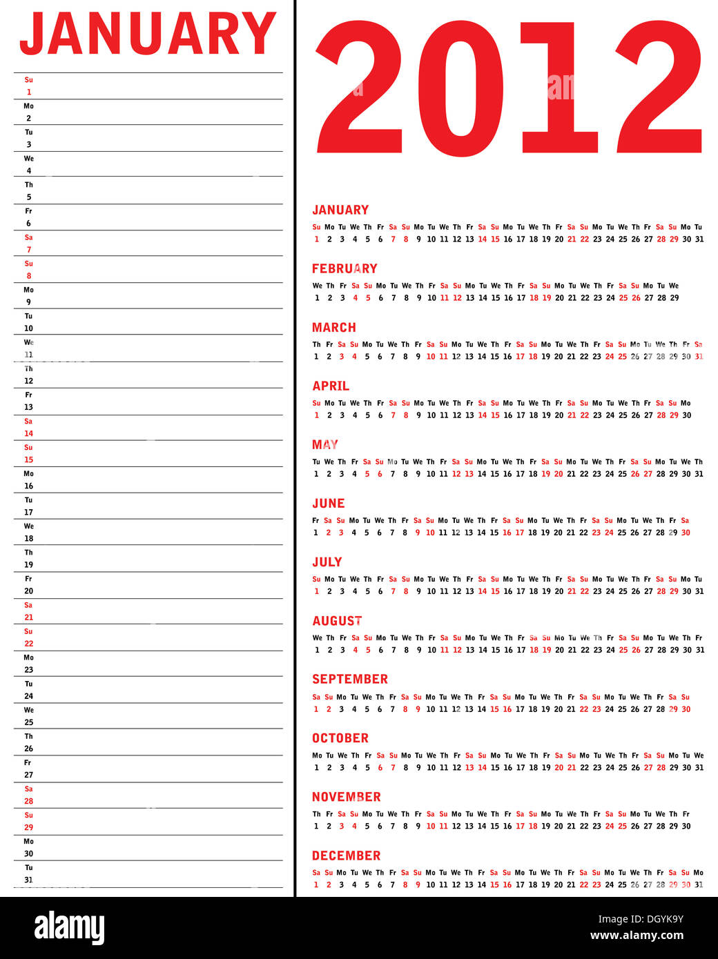 Red calendar for 2012 Stock Photo - Alamy