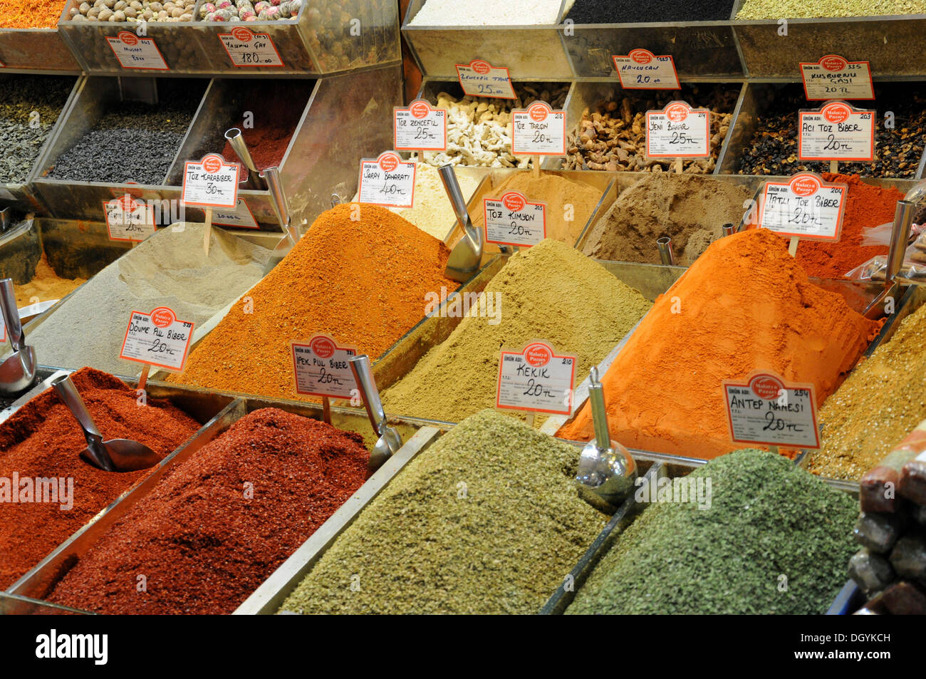 Interior view, spices, covered part of the Spice Bazaar, Egyptian ...