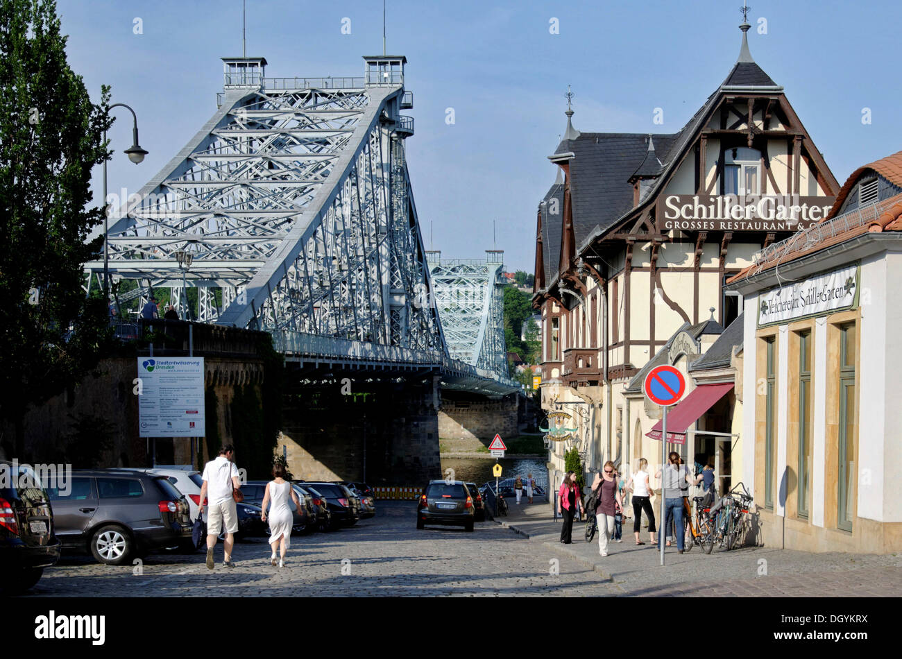 Blue wonder bridge over the elbe river at hi-res stock photography and ...