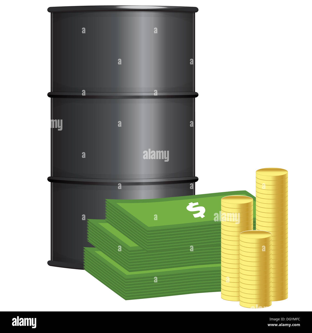 Oil barrel with stack of money and coins Stock Photo - Alamy