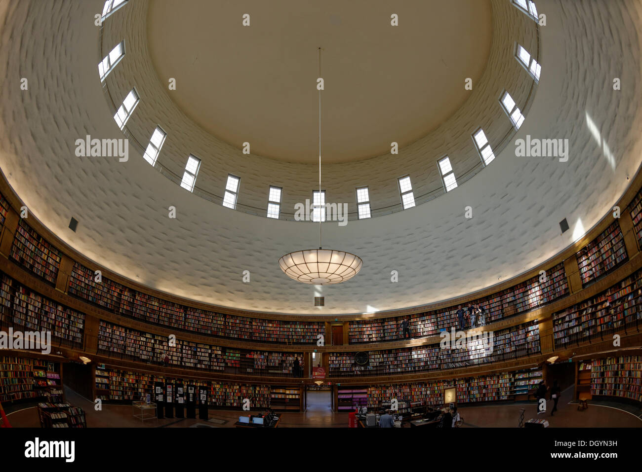 Stockholm City Library or Stadsbiblioteket, interior, fisheye shot ...