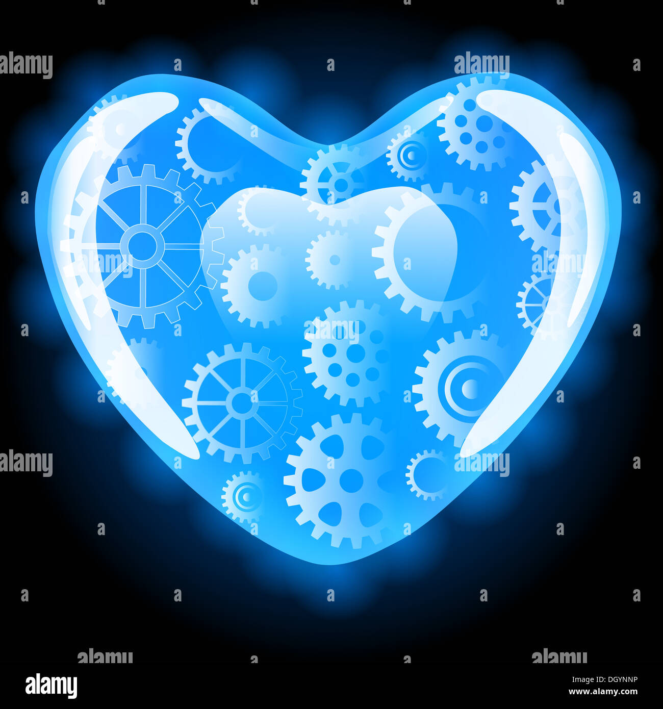 Set of gear wheels in blue heart Stock Photo - Alamy