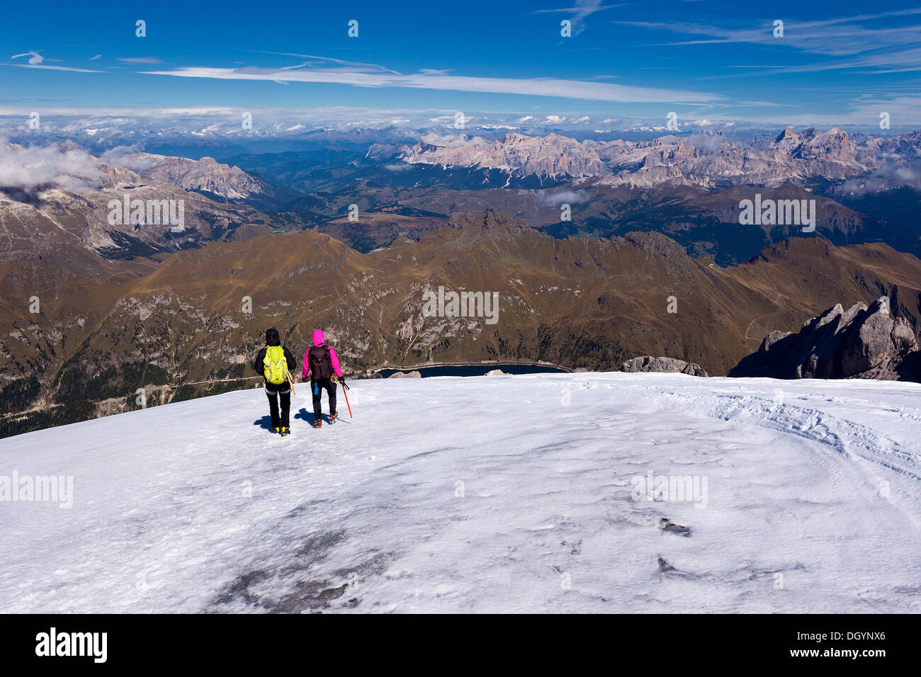 Mountain climbers on Marmolada Mountain, Dolomites, Italy, Europe Stock ...