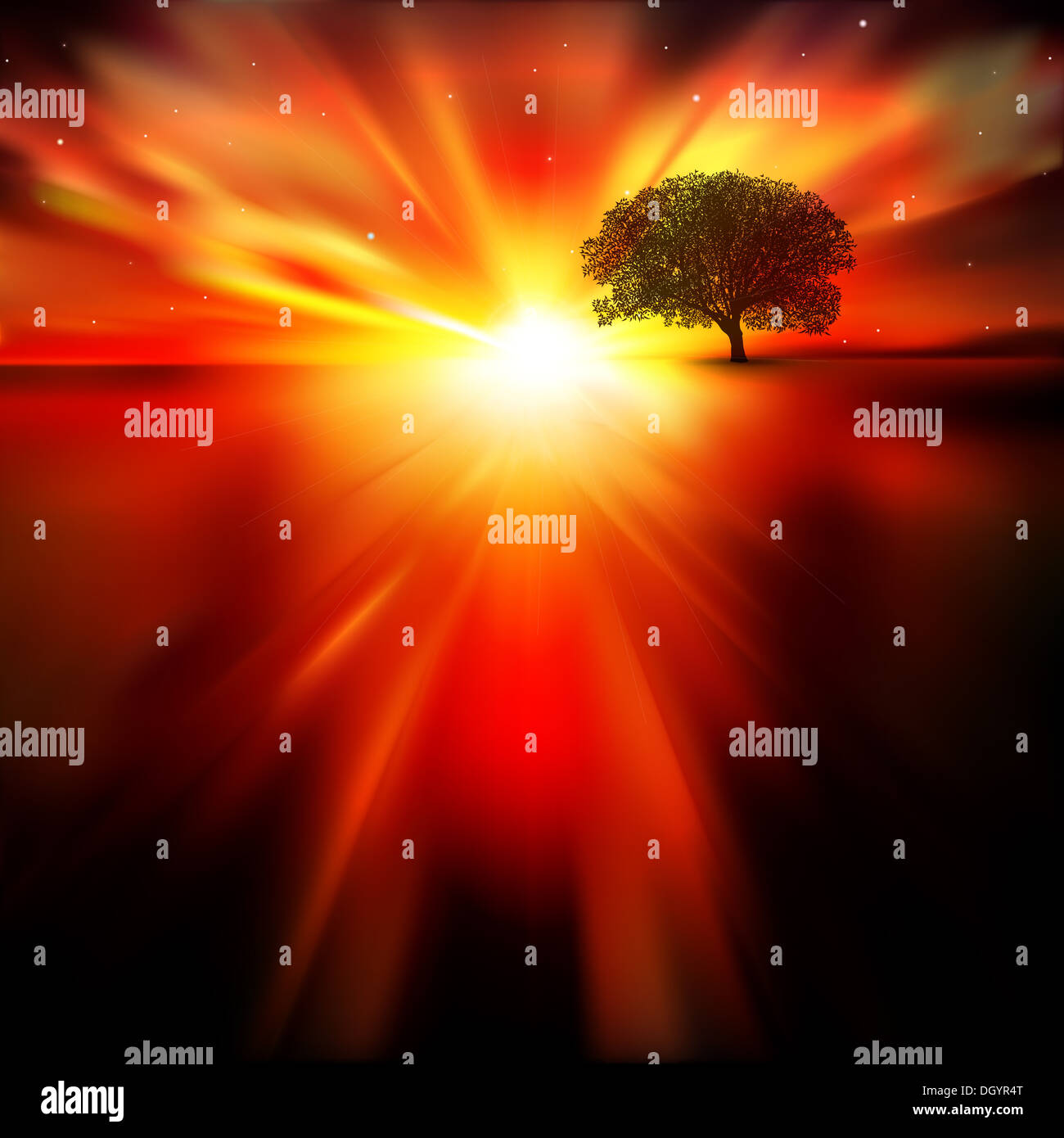 abstract nature background with tree stars and sunrise Stock Photo - Alamy
