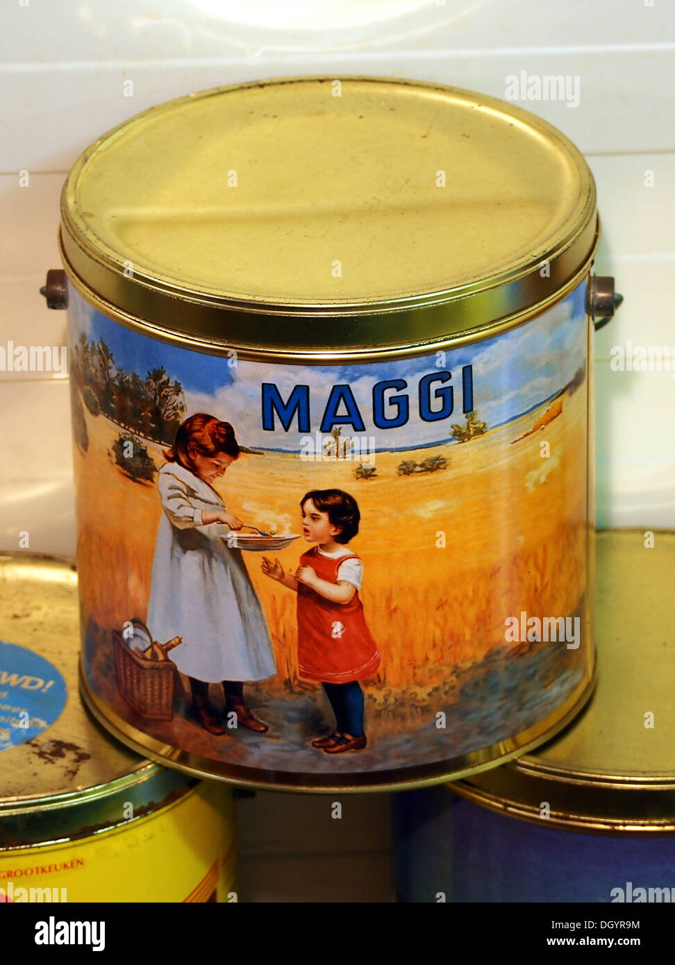 Maggi groot blik is a vintage tin container, often used to hold food ...