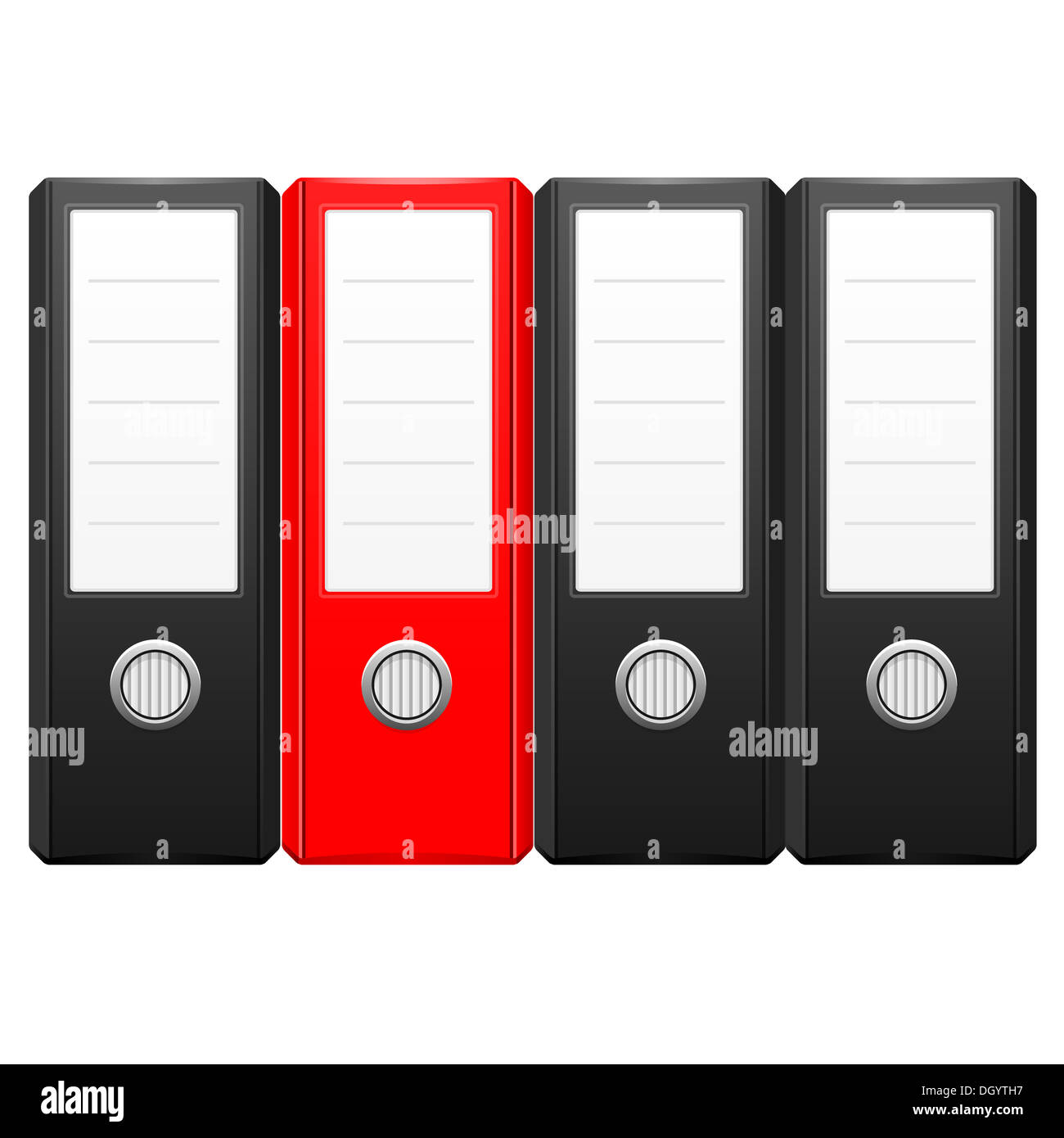 row of black binder folders with one red folder Stock Photo - Alamy