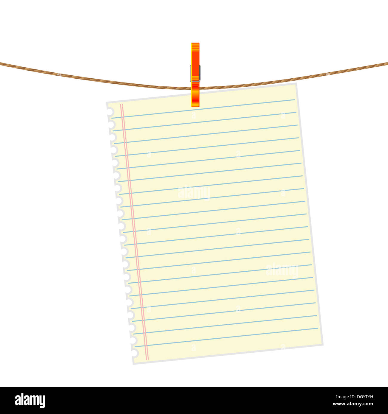 Paper note at the rope with clothes pin Stock Photo - Alamy