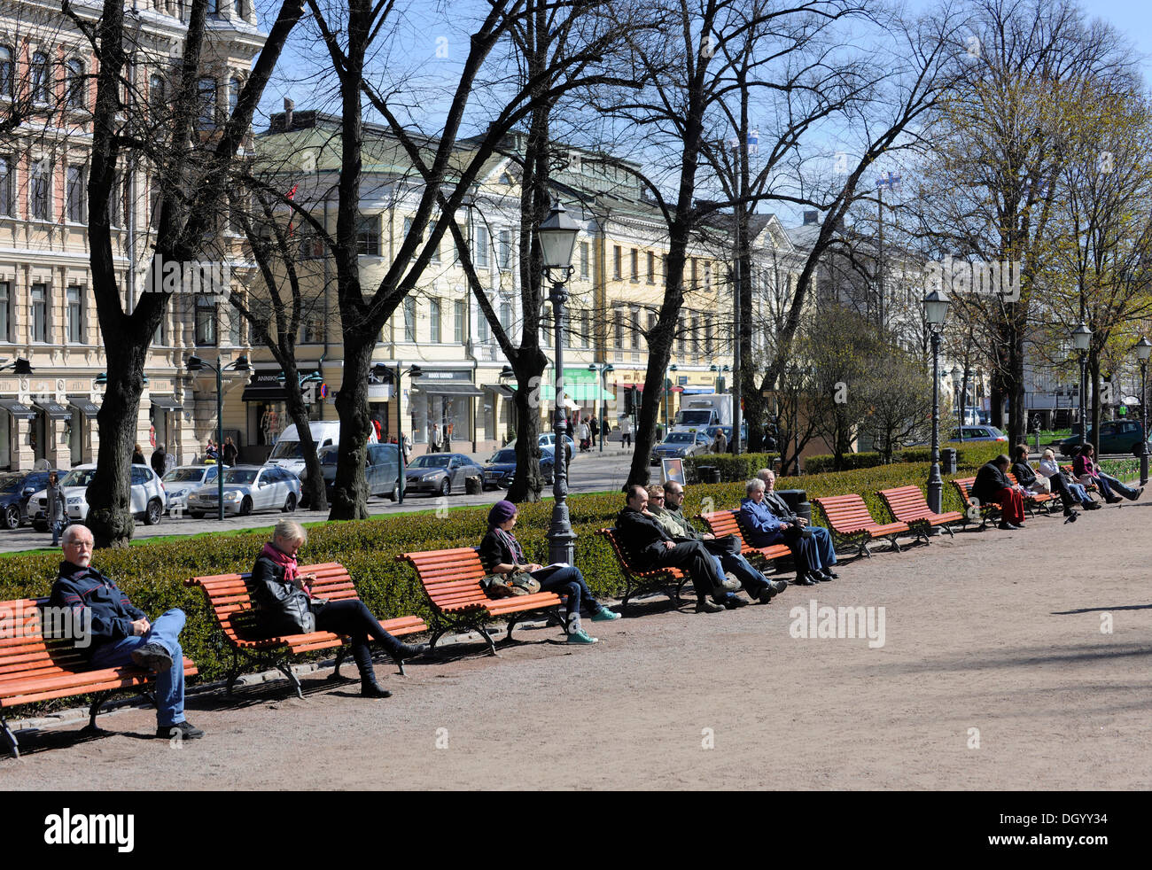 People sitting on benches, Helsinki, Finland, Europe Stock Photo - Alamy