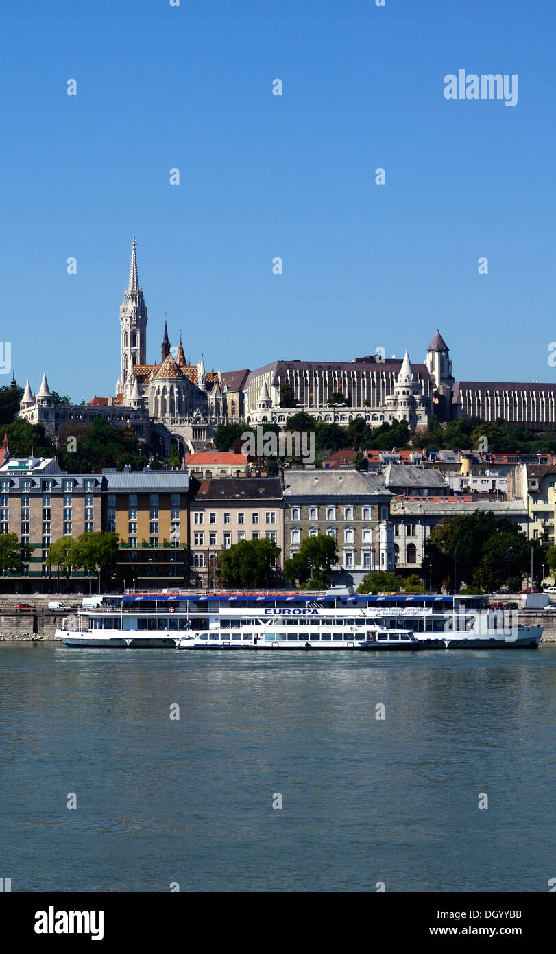 Budapest Hungary Buda district view from Pest side of river Danube ...