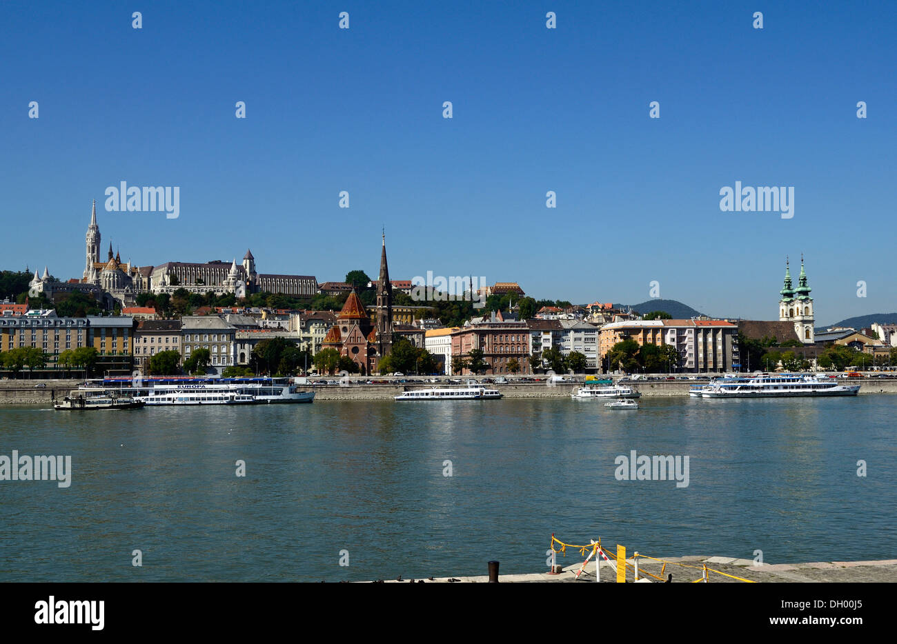 Budapest Hungary Buda district view from Pest side of river Danube ...