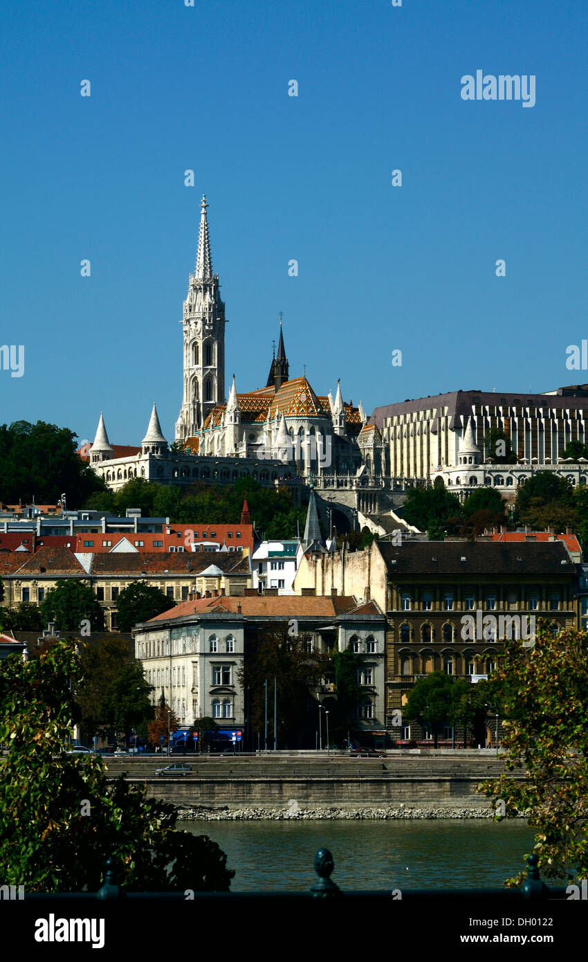 Budapest Hungary Buda district view from Pest side of river Danube ...