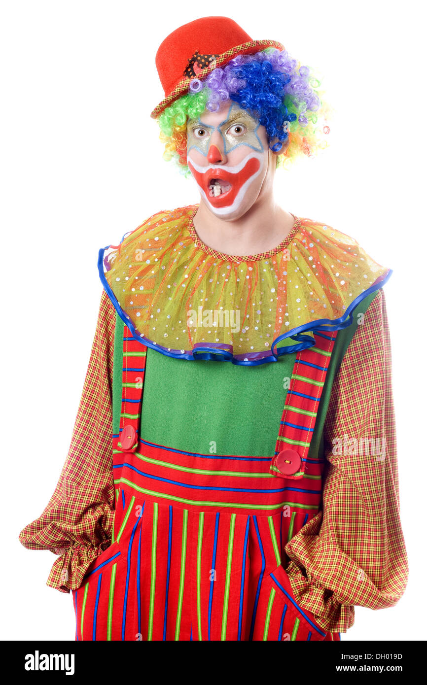 Portrait of a surprised clown. Isolated on white Stock Photo - Alamy