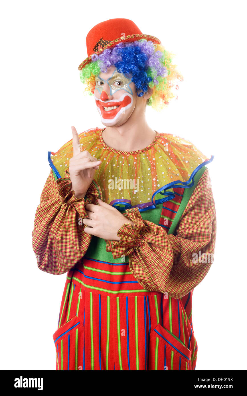 Portrait of a clown point a finger up Stock Photo - Alamy