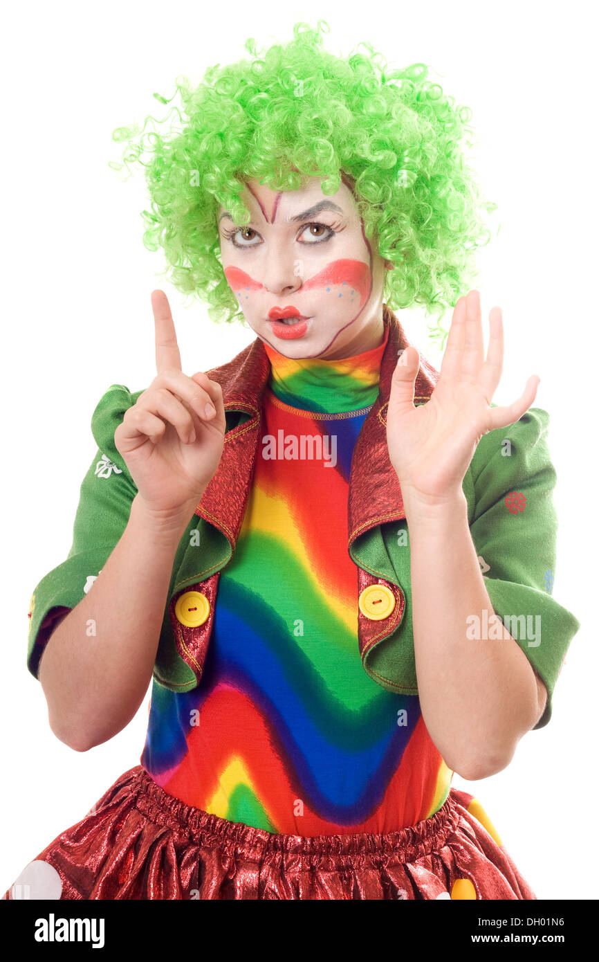 Portrait of serious female clown. Isolated on white Stock Photo - Alamy