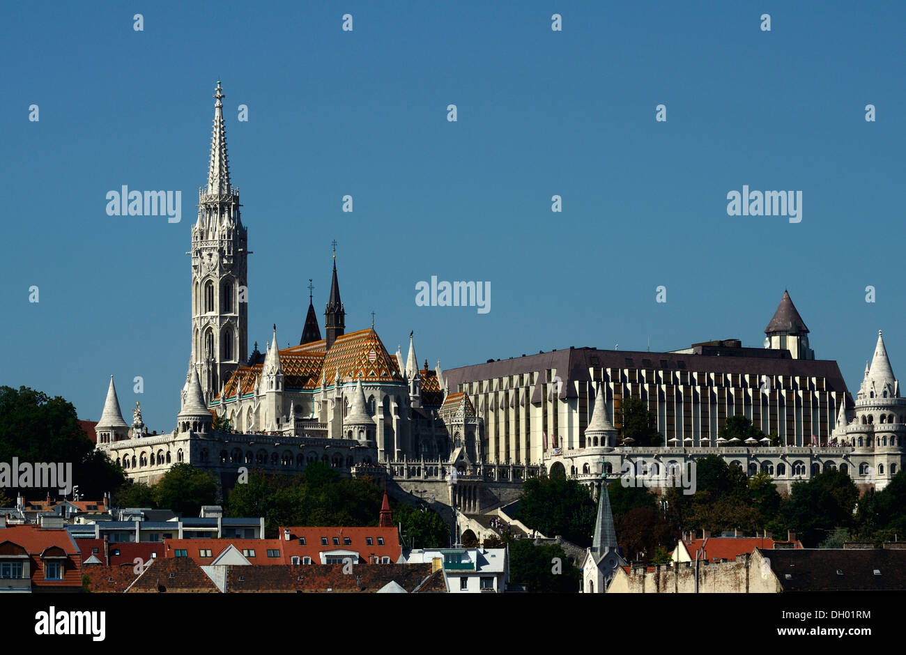 Budapest Hungary Buda district view from Pest side of river Danube ...
