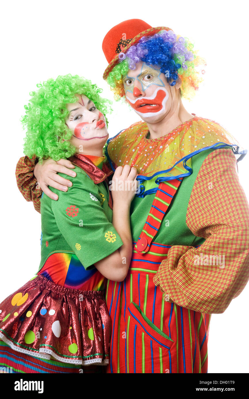 Couple of funny clowns. Isolated on white Stock Photo - Alamy