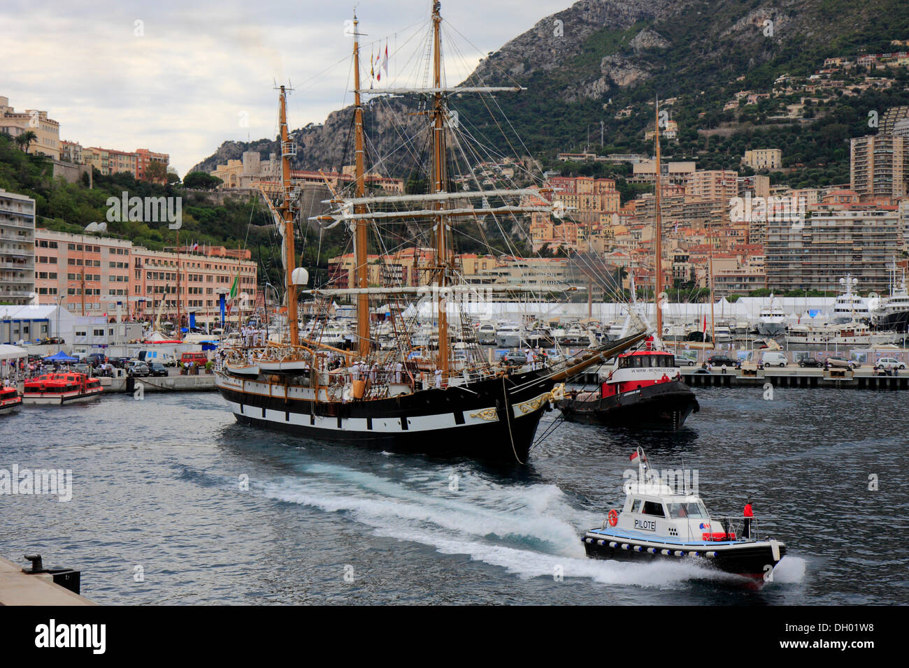 Italian sail training ship Palinuro with pilot departing the port of La ...