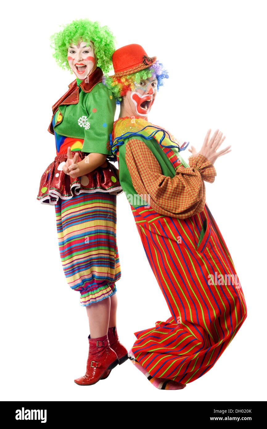 Two clowns are back to back. Isolated Stock Photo - Alamy