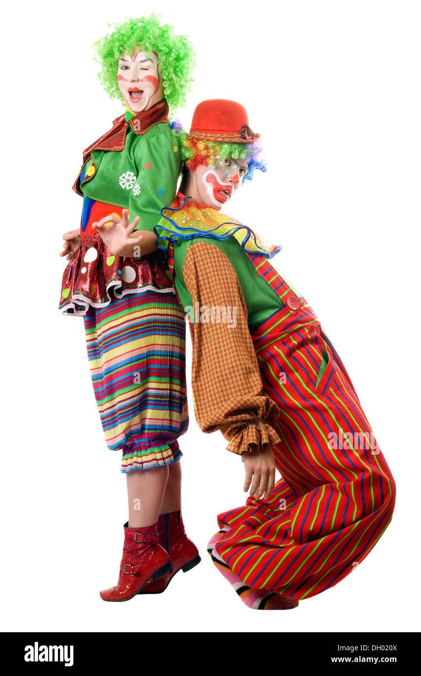 Two funny clowns are back to back. Isolated Stock Photo - Alamy