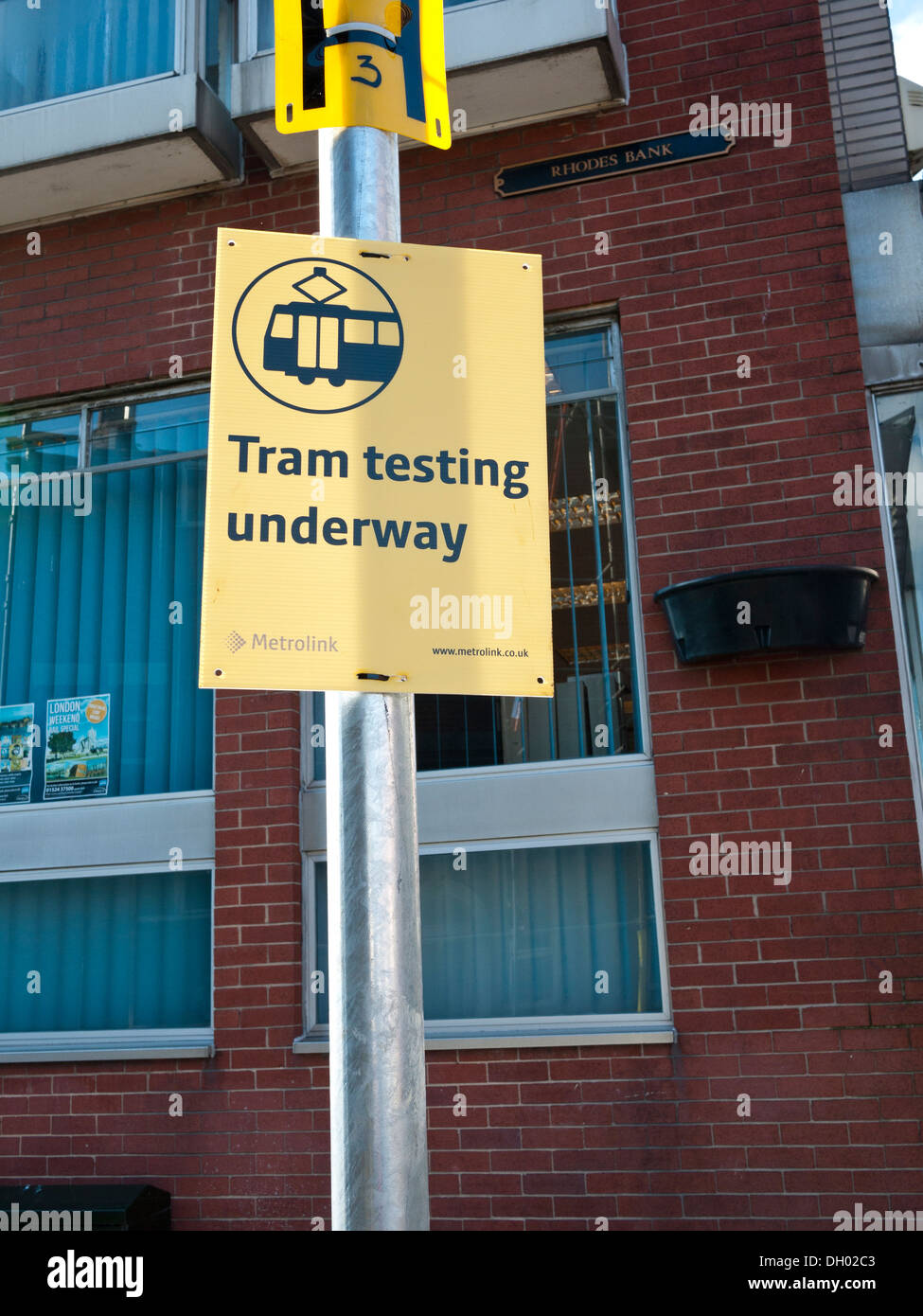 Tram Testing Sign Oldham, Greater Manchester, UK Stock Photo - Alamy